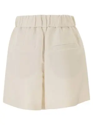Brunello Cucinelli Baggy Pleated Shorts In Viscose And Linen Twill - Cream