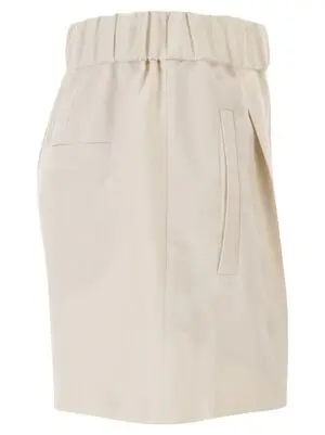 Brunello Cucinelli Baggy Pleated Shorts In Viscose And Linen Twill - Cream