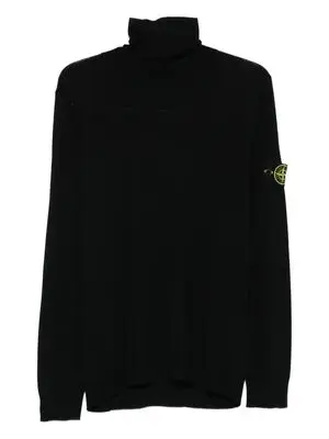 Stone Island Ribbed Wool Turtleneck Sweater - Black