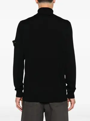 Stone Island Ribbed Wool Turtleneck Sweater - Black