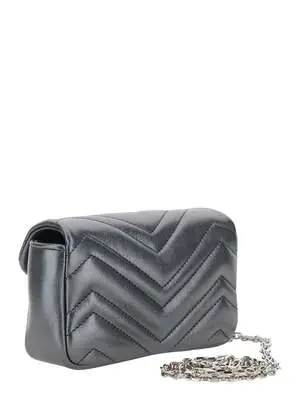 Gucci Metallic Leather Mini Ophidia Bag With Chain Strap - Silver