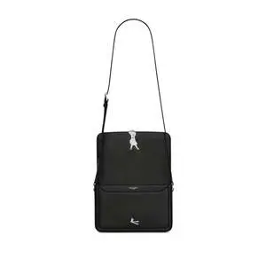 Saint Laurent Calf Leather Monogram Plaque Messenger Bag