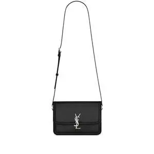 Saint Laurent Calf Leather Monogram Plaque Messenger Bag - Black