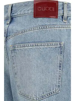 Gucci Cotton Straight Leg Jeans With Stretched Pleat - Blue