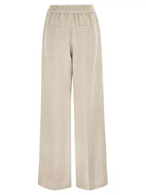 Brunello Cucinelli Loose Track Trousers In Chevron Linen And Cotton - Multicolor
