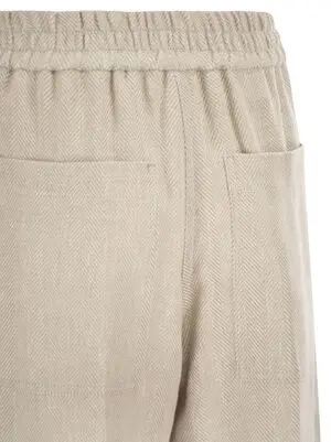 Brunello Cucinelli Loose Track Trousers In Chevron Linen And Cotton - Multicolor