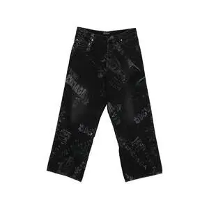 Balenciaga Wide-leg Jeans With Graphic Pattern - Black