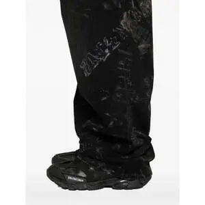 Balenciaga Wide-leg Jeans With Graphic Pattern - Black