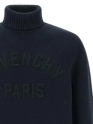 Givenchy Paris Embroidered Turtleneck Sweater - Blue