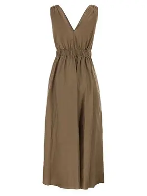 Brunello Cucinelli Techno Cotton Poplin Dress With Belt And Embellished Shoulders - Brown