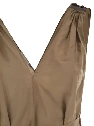 Brunello Cucinelli Techno Cotton Poplin Dress With Belt And Embellished Shoulders - Brown
