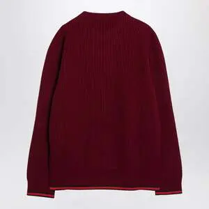 Gucci Burgundy Wool & Cashmere Crew Neck Jumper With Web Ribbon Detail