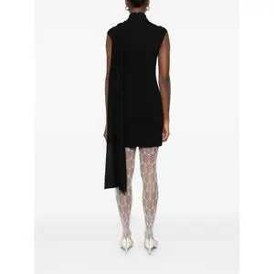 JEAN PAUL GAULTIER High Neck Asymmetric Hem Short Sleeve Dress