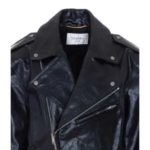 Saint Laurent Calfskin Leather Biker Jacket - Black