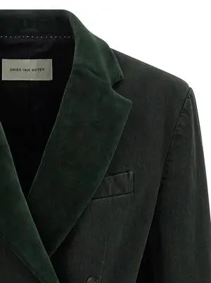 Dries Van Noten Befya Double-breasted Stonewashed Cotton Denim Blazer - Green