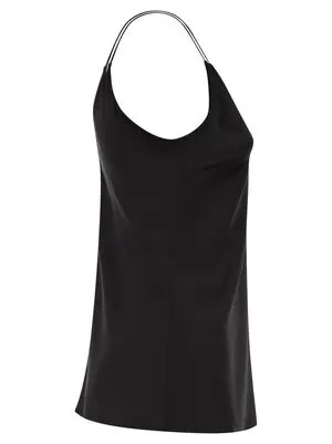 Brunello Cucinelli Stretch Silk Satin V-neck Top - Black
