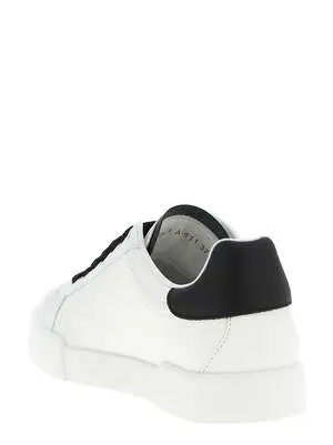 Dolce & Gabbana Portofino Light Strobel Leather Sneakers With Rhinestone Logo