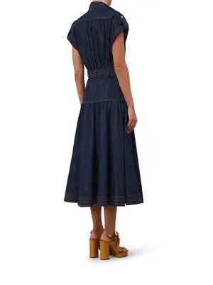 Zimmermann Midi Denim Dress With Belt And Gold Hardware