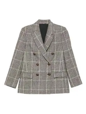 Brunello Cucinelli Alpaca Wool Prince Of Wales Double-breasted Blazer With Monili - Brown