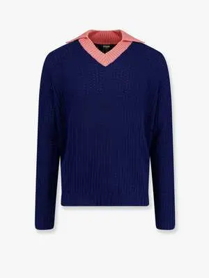 Fendi Oversized V-neck Sweater With Contrasting Collar - Multicolor