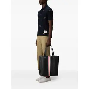 Thom Browne Calf Leather Tote Bag - Black