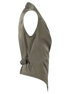 Brunello Cucinelli Sleeveless Silk Satin Wrap Top