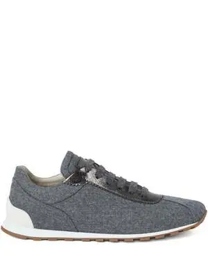 BRUNELLO CUCINELLI BRUNELLO CUCINELLI Virgin Wool Flannel And Lamé Calfskin Runners With Monili