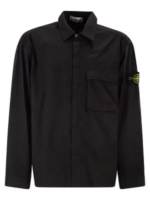 Stone Island Comfort Fit Overshirt With Press Studs - Black