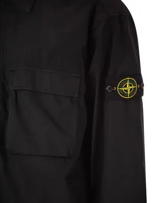Stone Island Comfort Fit Overshirt With Press Studs - Black