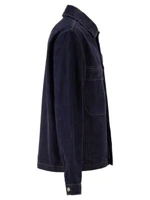 Stone Island 13.5 Oz Organic Cotton Denim Coach Jacket With Chest Pockets - Multicolor