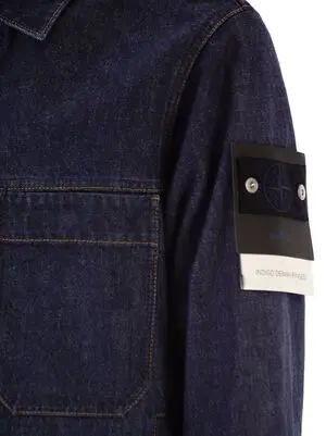 Stone Island 13.5 Oz Organic Cotton Denim Coach Jacket With Chest Pockets - Multicolor
