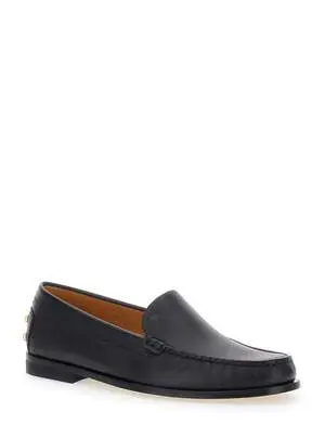 TOD'S Black Leather Loafers With Embossed Logo And Stud Details - Multicolor