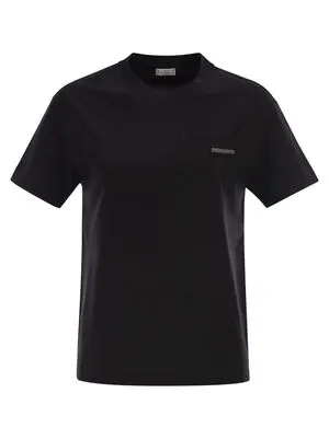 Brunello Cucinelli Cotton Jersey T-shirt With Embellished Pocket - Black