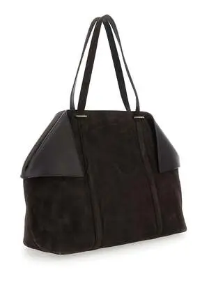 FERRAGAMO Suede Tote Bag With Folded Corners And Embossed Logo - Multicolor