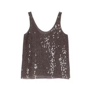 Brunello Cucinelli Sleeveless Sequin Embellished Scoop Neck Top