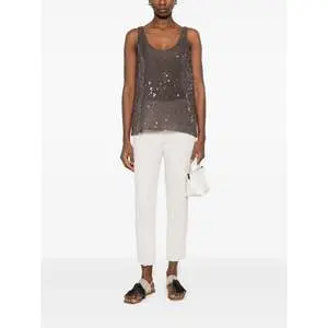 Brunello Cucinelli Sleeveless Sequin Embellished Scoop Neck Top