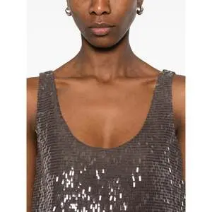 Brunello Cucinelli Sleeveless Sequin Embellished Scoop Neck Top