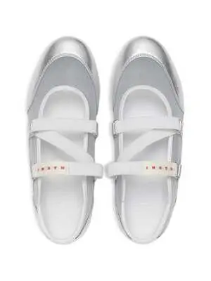 Marni Metallic Sneakers With Crossover Strap - Silver