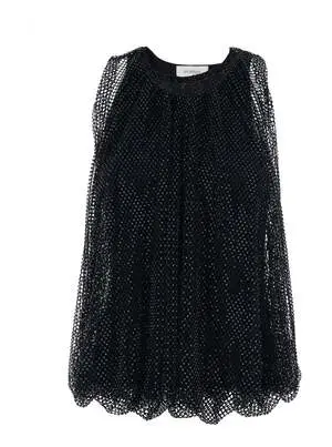 Sportmax Mesh And Rhinestone Embellished Sleeveless Top - Black