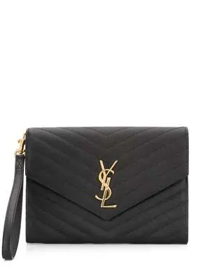 Saint Laurent Cassandre Matelassé Flap Pouch In Grain De Poudre Leather - Black