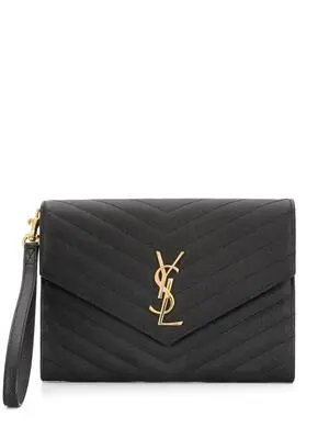 Saint Laurent Cassandre Matelassé Flap Pouch In Grain De Poudre Leather - Black