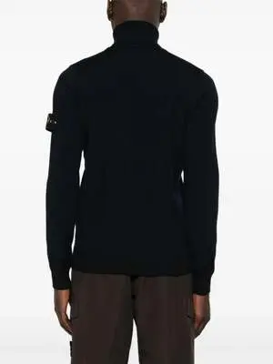 Stone Island Ribbed Wool Turtleneck Sweater - Blue