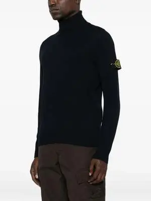 Stone Island Ribbed Wool Turtleneck Sweater - Blue