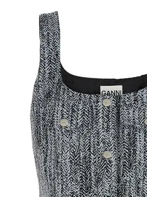 GANNI Cotton Tweed Square Neck Mini Dress
