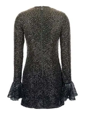 ROTATE BY BIRGER CHRISTENSEN Beaded Metallic Dress With Flared Hems - Multicolor