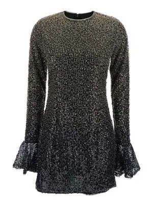 ROTATE BY BIRGER CHRISTENSEN ROTATE Beaded Metallic Dress With Flared Hems Multicolor
