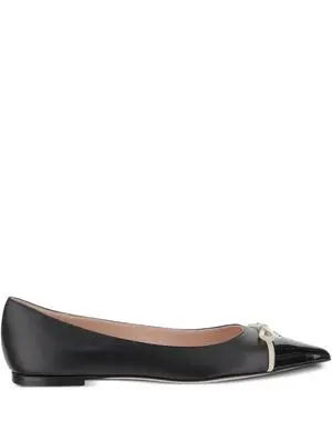 Valentino Garavani Black Leather Pointed Toe Ballet Flats With Vlogo Signature Detail - Multicolor