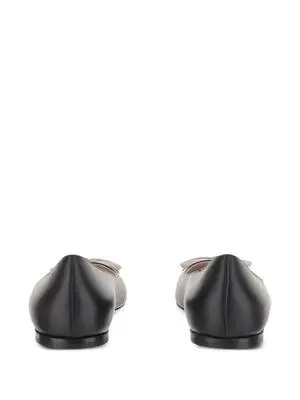 Valentino Garavani Black Leather Pointed Toe Ballet Flats With Vlogo Signature Detail - Multicolor