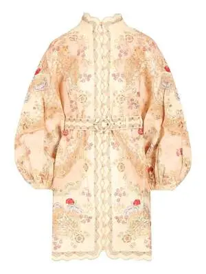 Zimmermann Daylight Linen Midi Dress With Floral Motif - Multicolor