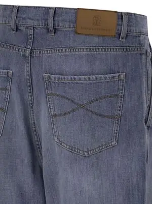 Brunello Cucinelli Baggy Cotton Denim Jeans With Double Pleats - Multicolor